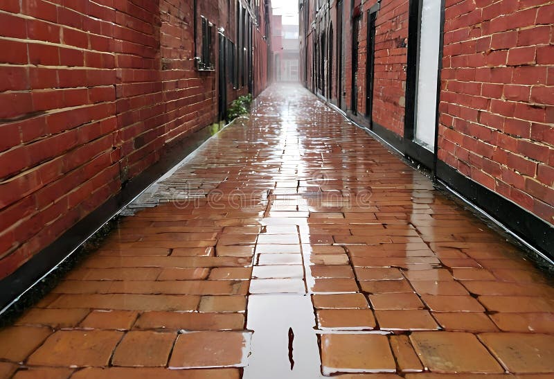 The Wet Brick Walkway is Slippery To Walk on but Beautiful.AI Generated ...