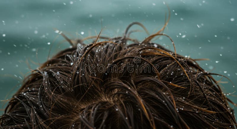 Wet Brown Hair Close Up with Water Drops Stock Illustration ...