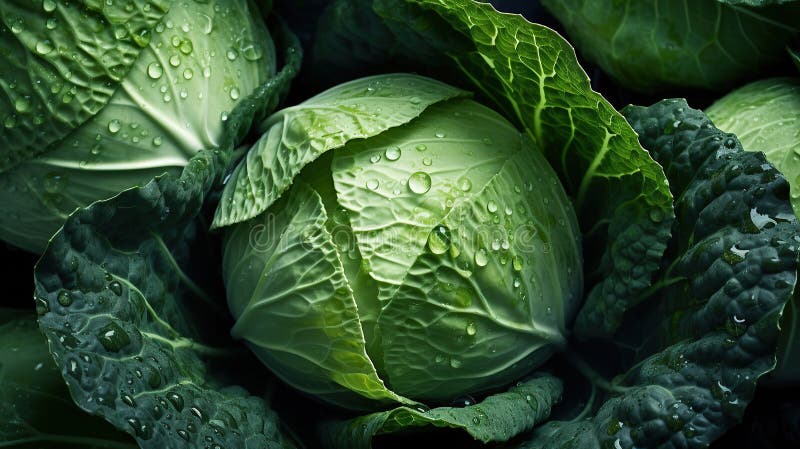 Wet Cabbage with Drops of Water Stock Illustration - Illustration of ...