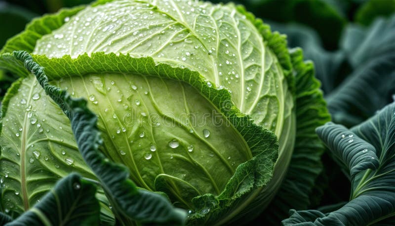 Wet Cabbage. White Cabbage. a Head of Cabbage in Drops of Water Stock ...