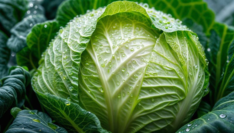 Wet Cabbage. White Cabbage. a Head of Cabbage in Drops of Water Stock ...