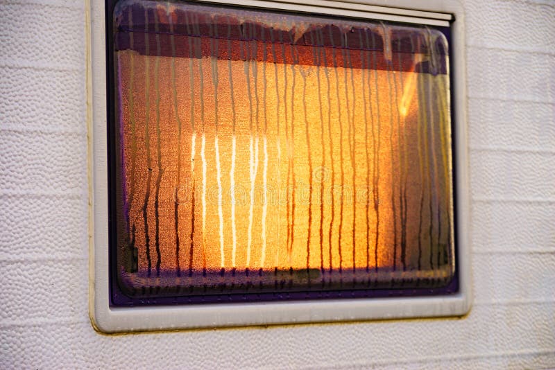 Wet Caravan Window Pane. Water Condensation Problem Stock Image - Image ...