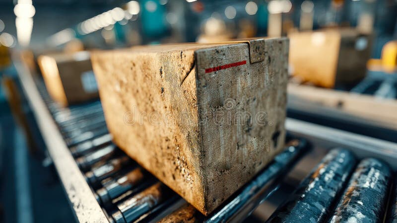 Wet Cardboard Boxes Travel Along a Roller Conveyor Inside a Warehouse ...