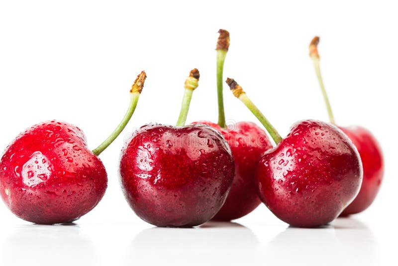 Five wet cherries stock photo. Image of vegetarian, food - 149607714