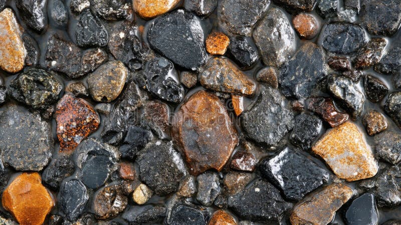 Wet Cobblestone Pathway with Water Puddles and Varying Stone Colors ...