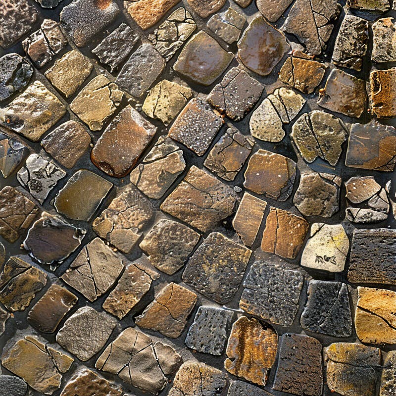 Wet Cobblestone Pavement, Close-up View of Textured Stones Stock ...