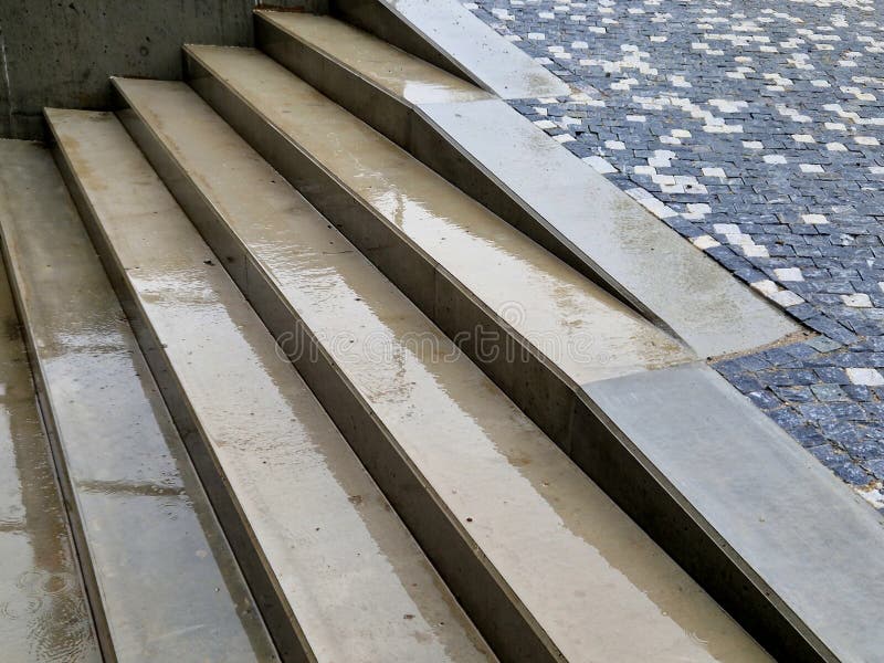 Wet Concrete Staircase is New and Smooth. Seating Stairs for Stock ...