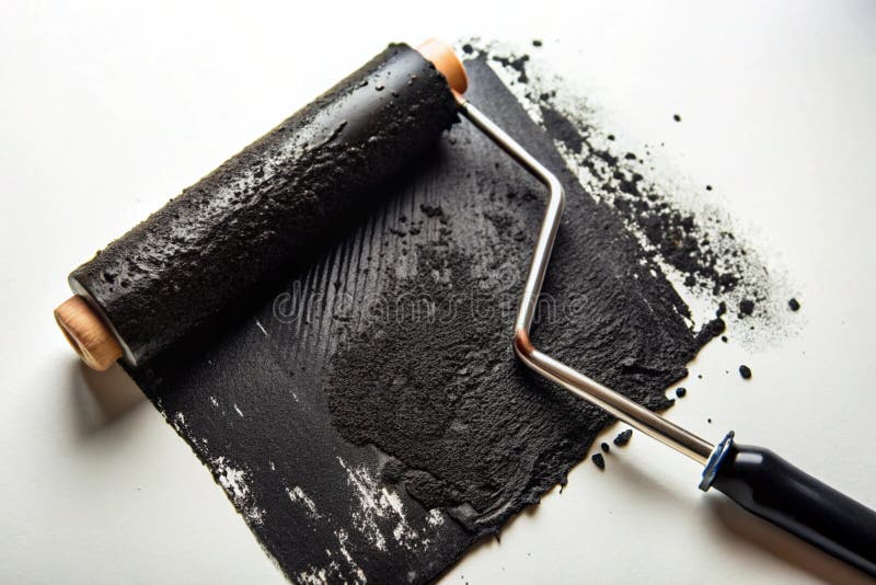 Wet Dark Lino Ink Texture from Linocutting Roller on White Paper Stock ...