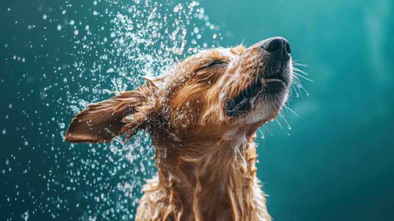 Wet Dog Shakes Off Water after Bath Creating a Dramatic Splash Effect ...
