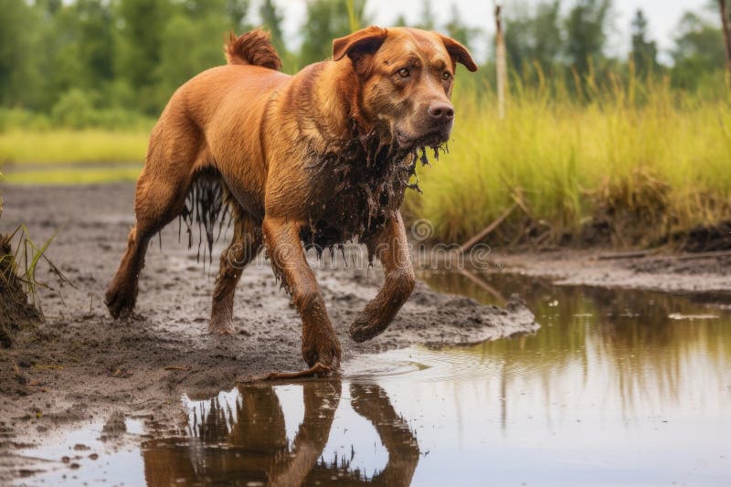 Wet Dog Shaking Near a Puddle or Pond Stock Illustration - Illustration ...