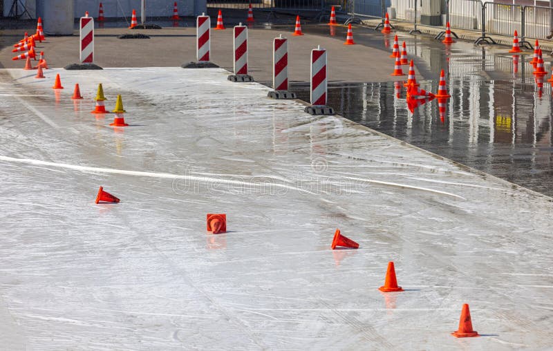 Wet Driving Test stock photo. Image of surface, tracks - 273349628
