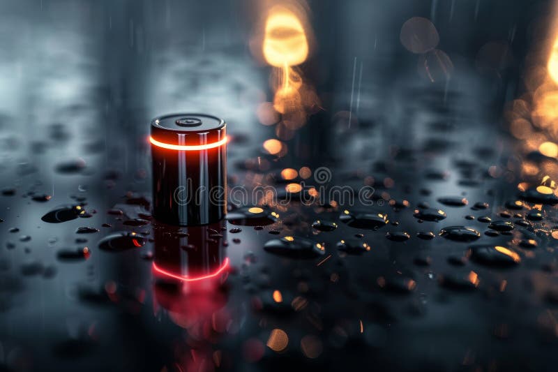 Wet Electronic Device on a Rainy Surface with Sparks and Water Droplets ...