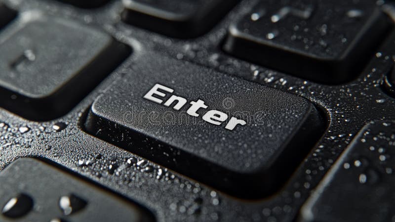 Wet Enter Key on Keyboard with Water Droplets Close-up. Stock Photo ...