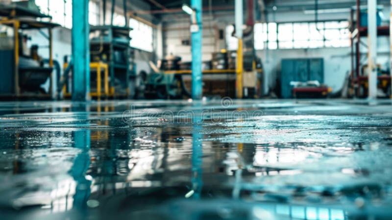 Wet Floor in Factory with Machine in Background Stock Image - Image of ...