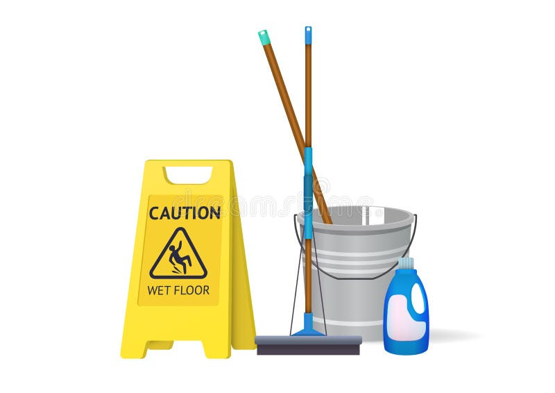 Mop Bucket Mop Wet Floor Sign Stock Illustrations – 807 Mop Bucket Mop ...