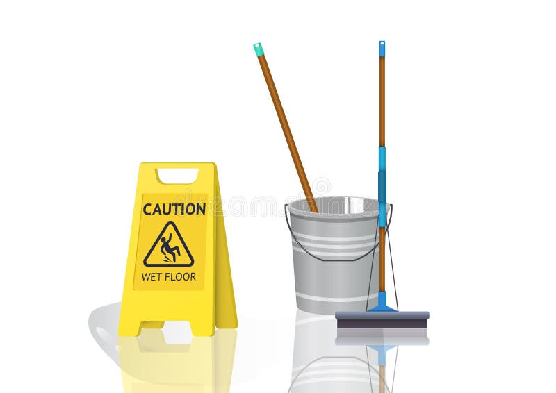 Mop Bucket Mop Wet Floor Sign Stock Illustrations – 807 Mop Bucket Mop ...