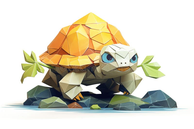 Wet-folded Origami Paper Turtle on a Rock Stock Photo - Image of craft ...