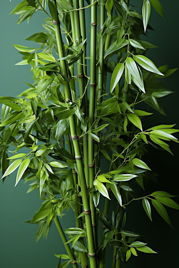 Wet Fresh Green Leaves and Stems of Bamboo. Vertical Image. Stock ...