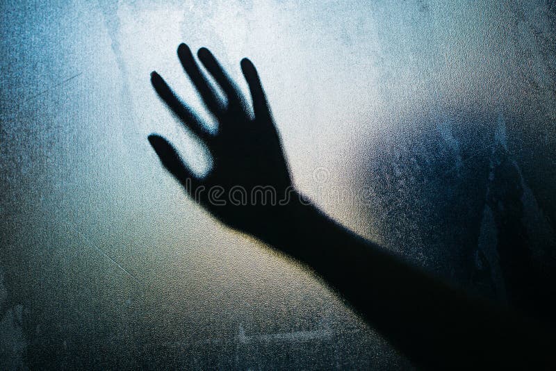 Wet Frosted Glass Texture. the Shadow of the Human Hand Behind the ...