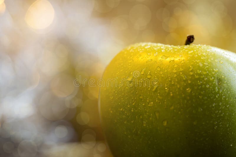 Wet green apple stock image. Image of closeup, fresh - 77297309