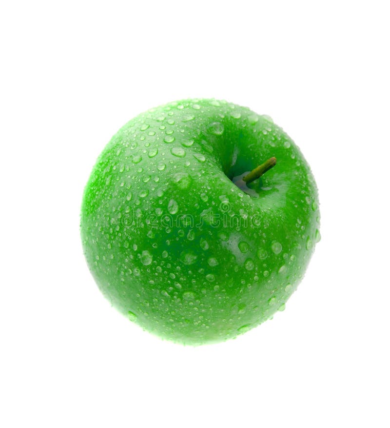 Wet Green Apple Isolated on White Stock Photo - Image of peel ...