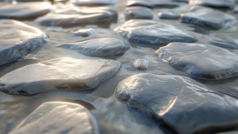 Wet, Grey Stones in a Streambed Stock Illustration - Illustration of ...