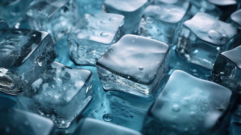 Wet Ice Cubes on Blue Background. Generative Ai Stock Illustration ...