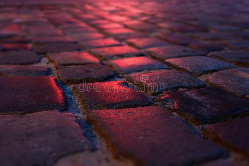 Illuminated cobblestone stock photo. Image of lane, crime - 197229798