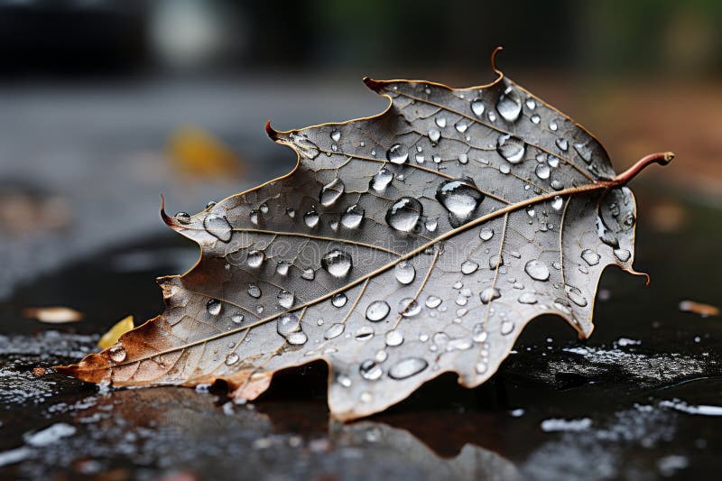 A Wet Leaf Laying on the Ground with Water Droplets on it Stock Illustration - Illustration of ...