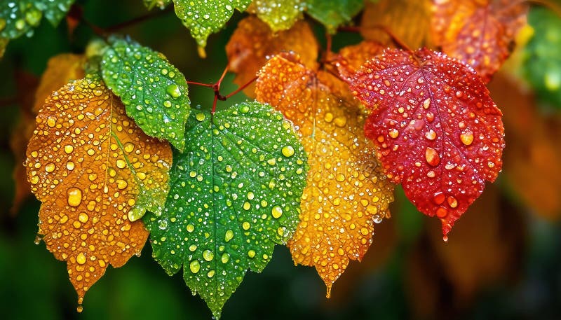 Wet Leaves. Multi-colored Leaves with Raindrops Stock Illustration ...