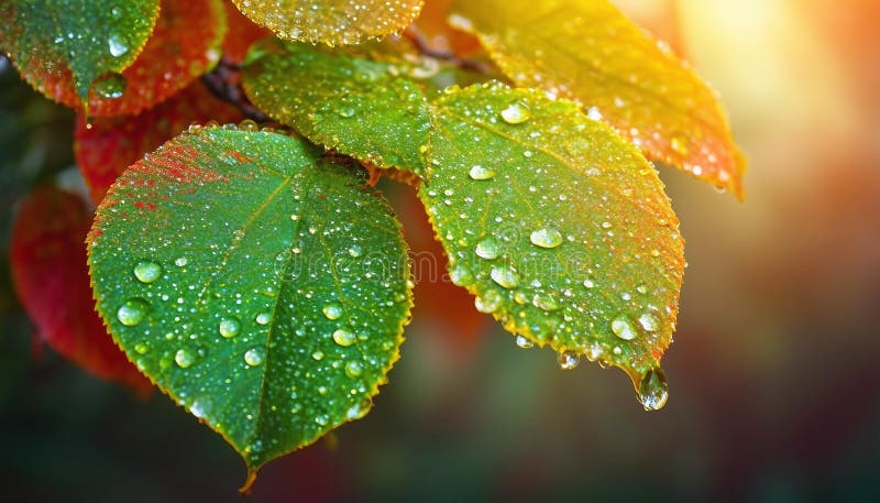 Wet Leaves. Yellow-green Leaves with Raindrops Stock Illustration ...