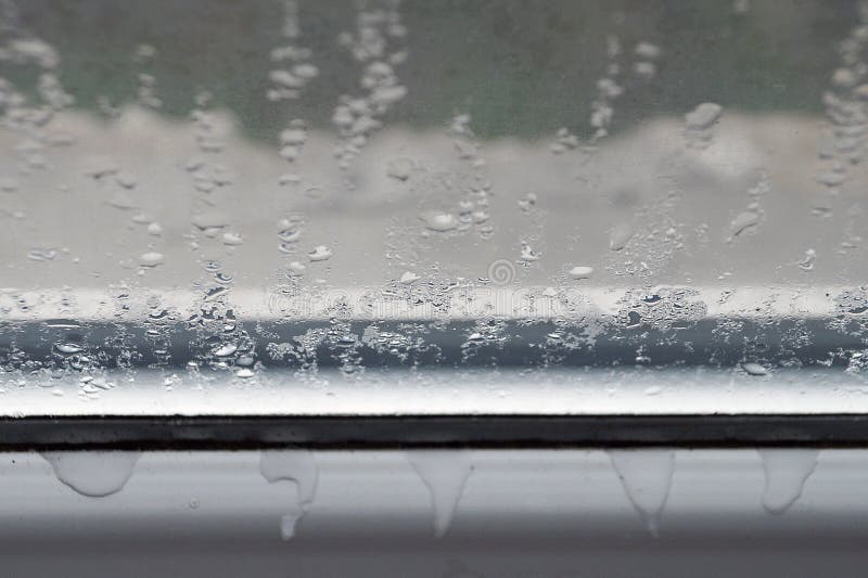 Wet Misted Glass Close-up, Condensation on the Plastic Window Frame ...
