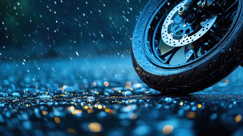 Wet Motorcycle Wheel in the Rain Stock Illustration - Illustration of ...