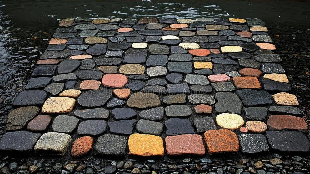 Wet Multicolored Cobblestone Pavement Texture Stock Photo - Image of ...