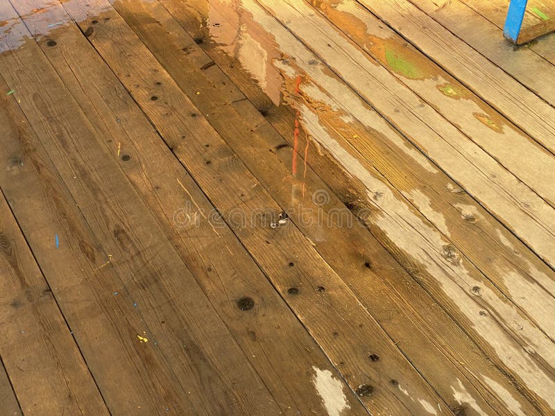 Wet Puddle on the Wooden Floor Stock Photo - Image of pouring, weather ...