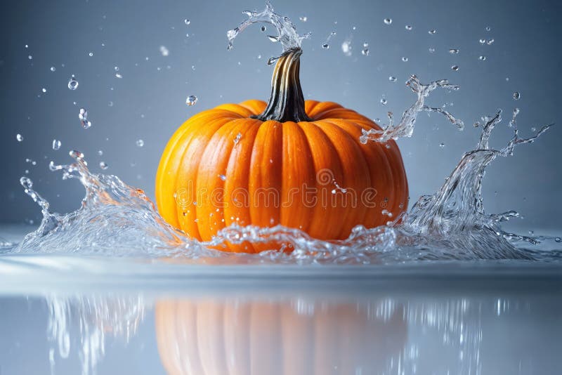 Wet Pumpkin. Pumpkin in Splashes of Water Stock Illustration ...
