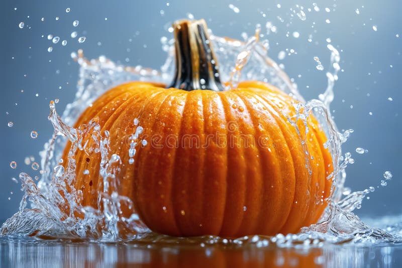 Wet Pumpkin. Pumpkin in Water Splashes Stock Illustration ...
