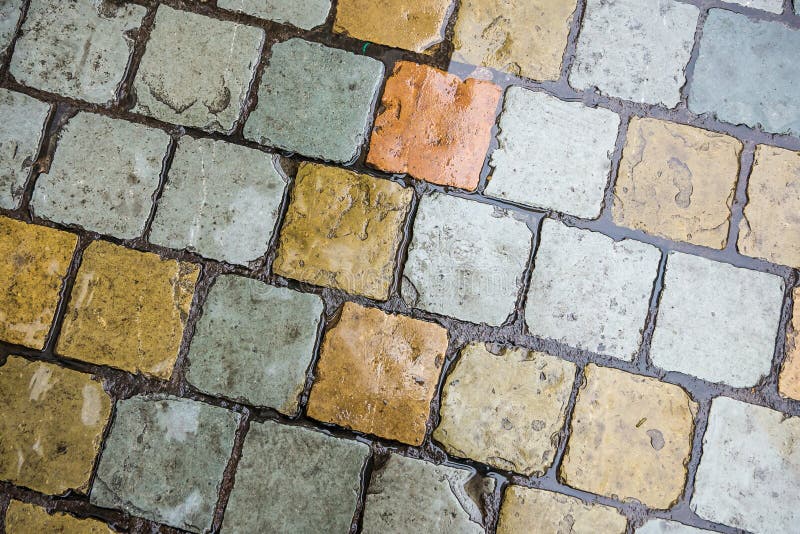 Wet from the Rain Colorful Brick Tiles Diagonal Background Stock Photo ...
