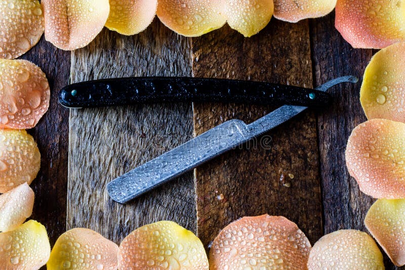 Wet Razor on a Wooden Table Stock Photo - Image of ground, open: 89644180