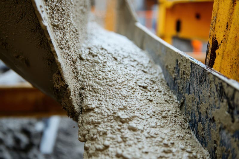 Concrete Pouring from Mixer Chute at Construction Site Stock Photo ...