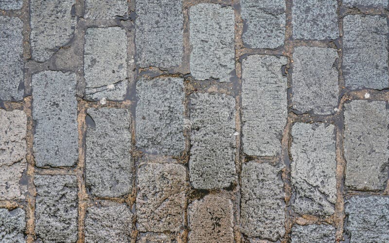 Wet Rectangular Cobble Stone Road, Texture Photographed from Above ...