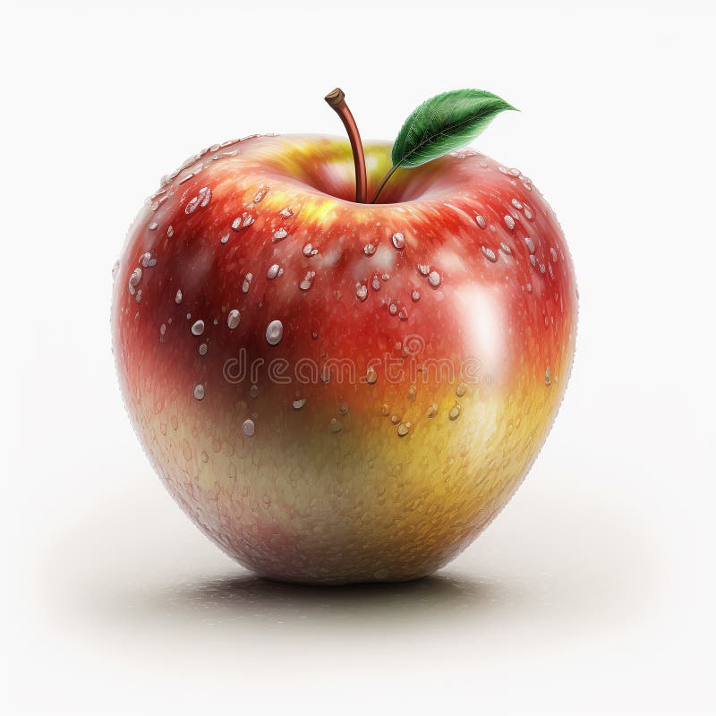 Wet Red Apple with Leaf Isolated on White Background Stock Illustration ...