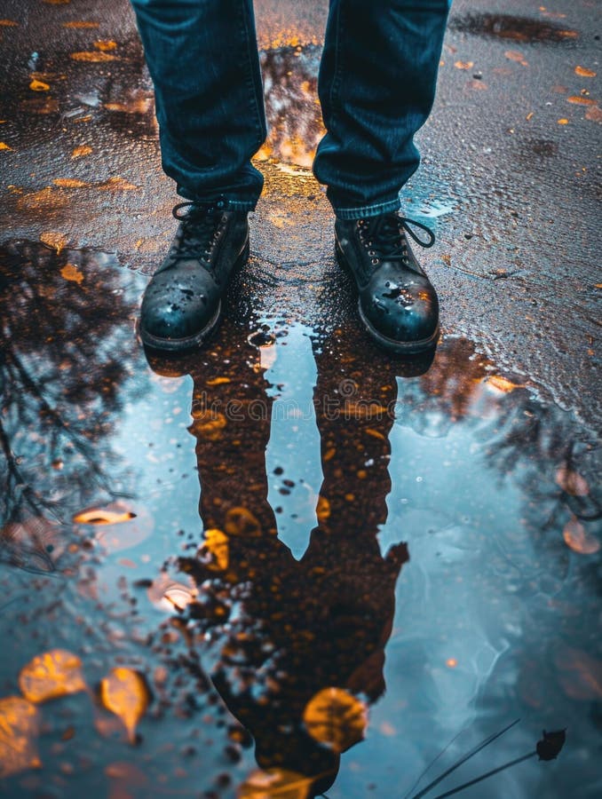 Wet Reflection stock image. Image of shoes, rain, scene - 366900635