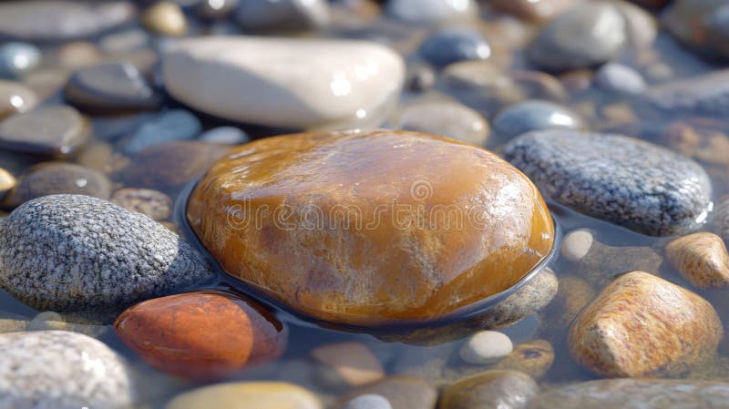 Wet River Stones with Smooth, Rounded Surfaces Stock Illustration - Illustration of shallow ...