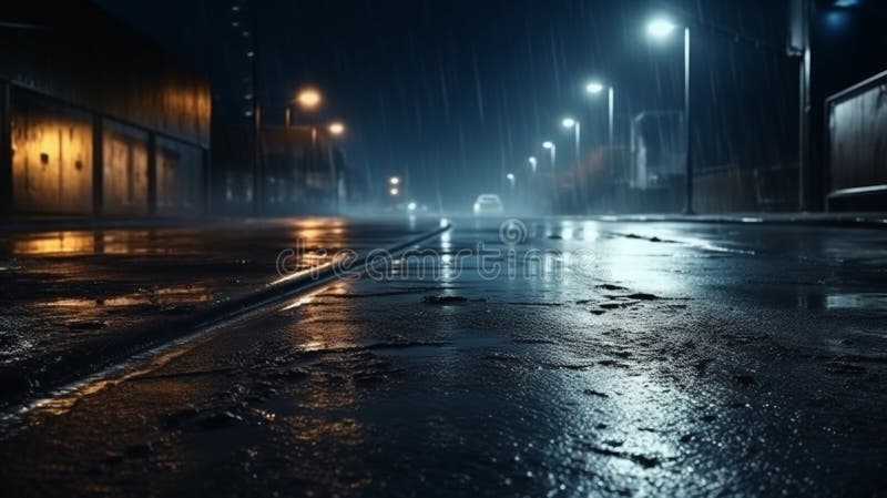 Wet Road Asphalt Reflections, Neon Blue Light. Generative AI Stock ...