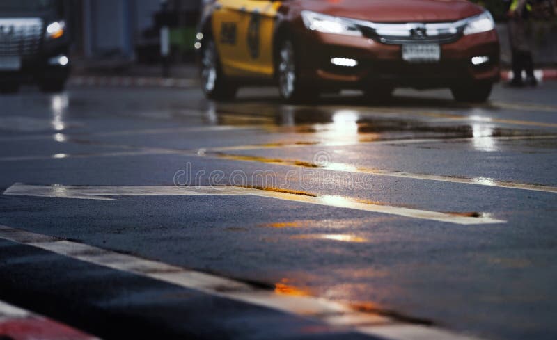 Wet Road in the City after Hard Rain Fall. Stock Photo - Image of ...