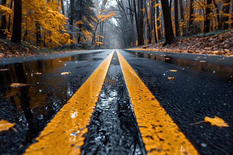 Wet Road in the Middle of a Forest Generative AI Stock Illustration ...