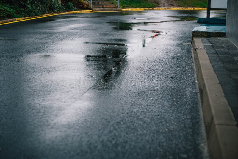 Wet Road after Rain with Reflections Stock Photo - Image of detail ...