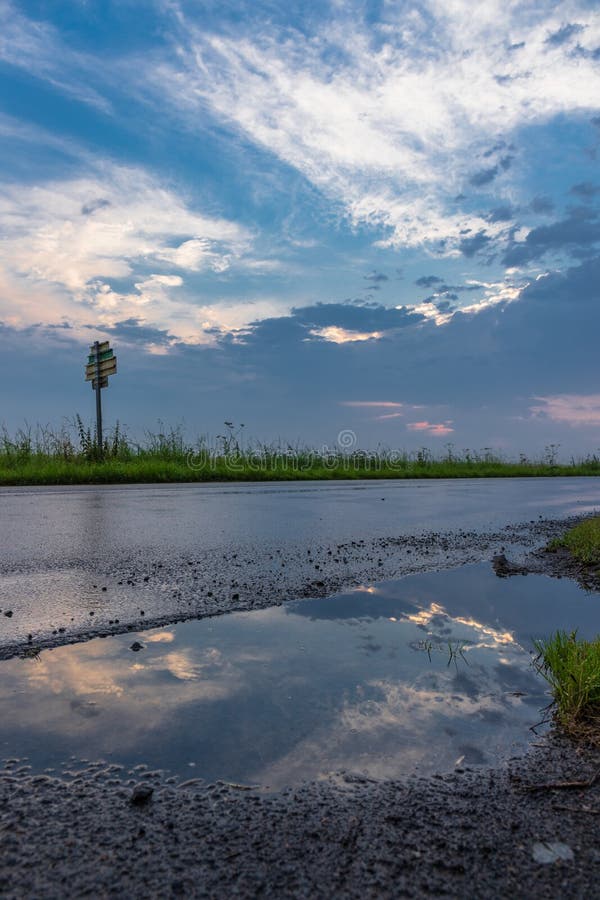 Wet Road after the Storm with Traffic Signals Stock Image - Image of ...