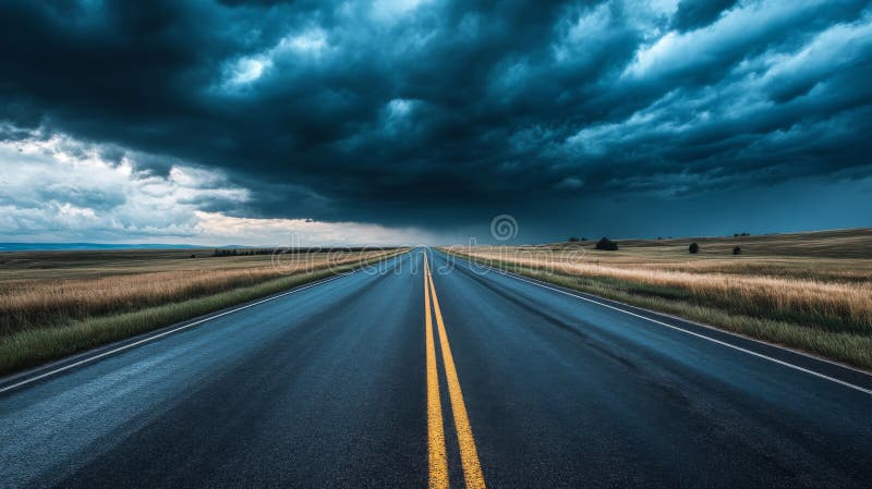 A Wet Road Under a Dramatic Stormy Sky Stock Illustration ...